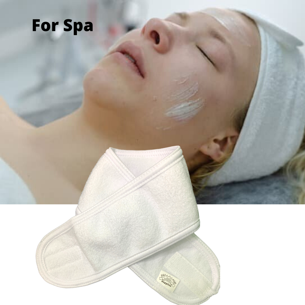 White Terry Spa Headband with velcro 10 pack adjustable